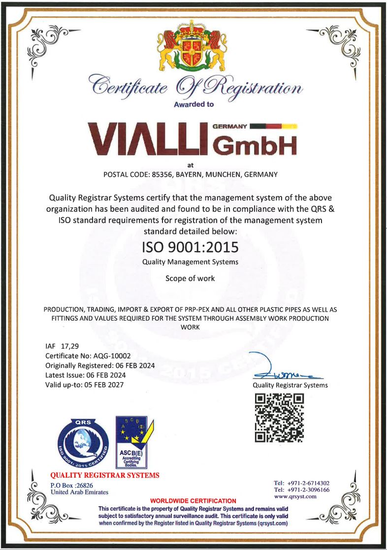 Vialli GmbH PPR & PEX Pipes & Fittings Manufacturer